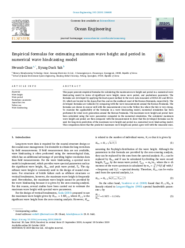 (PDF) Empirical formulas for estimating maximum wave height and period ...