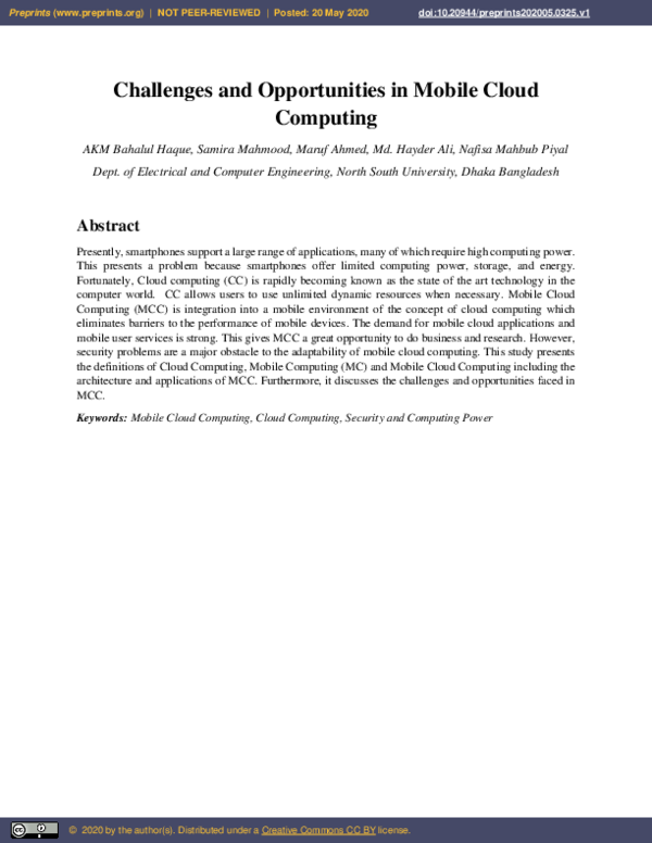 (PDF) Challenges and Opportunities in Mobile Cloud Computing