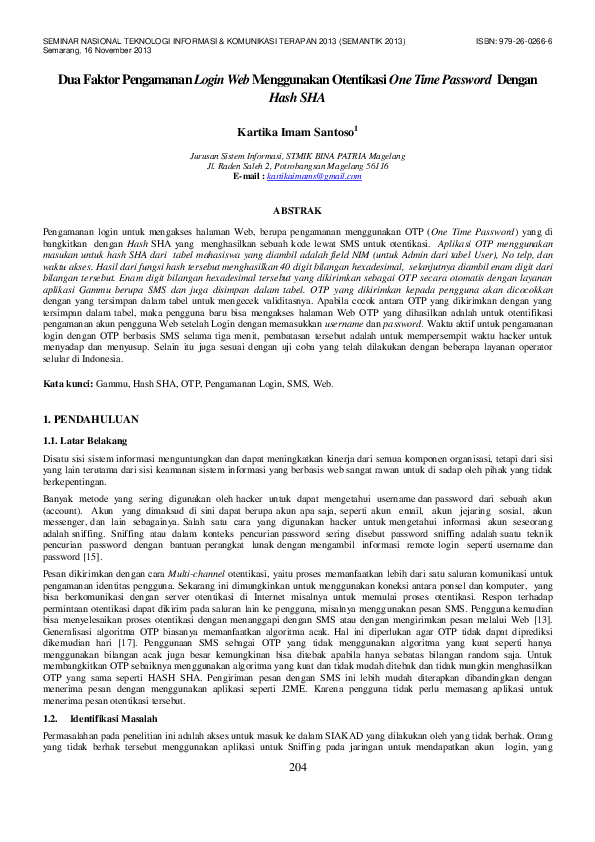 (PDF) Dua Faktor Pengamanan Login Web Menggunakan Otentikasi One Time Password Dengan Hash SHA