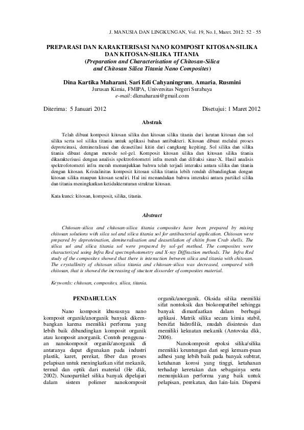 (PDF) PREPARASI DAN KARAKTERISASI NANO KOMPOSIT KITOSAN-SILIKA DAN ...