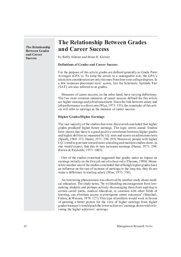(PDF) The relationship between grades and career success