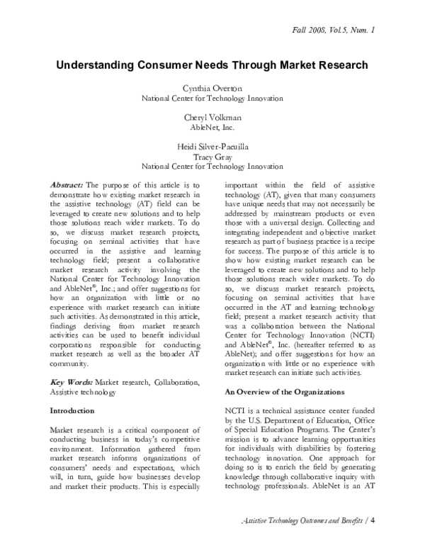 (PDF) Understanding Consumer Needs Through Market Research