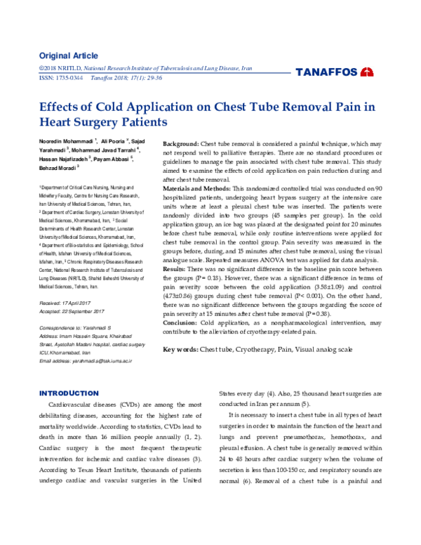 (PDF) Effects of Cold Application on Chest Tube Removal Pain in Heart ...