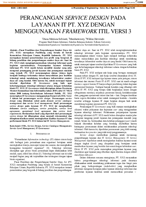 (PDF) Perancangan Service Design pada Layanan IT PUSAIR dengan Menggunakan Framework ITIL Versi ...