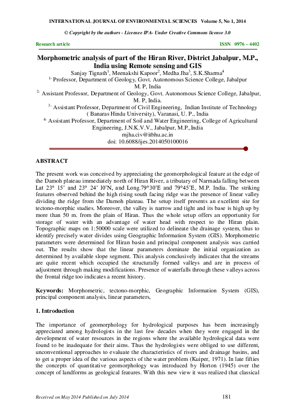 (PDF) A Quantitative Morphometric Analysis of Barhar River Watershed of ...
