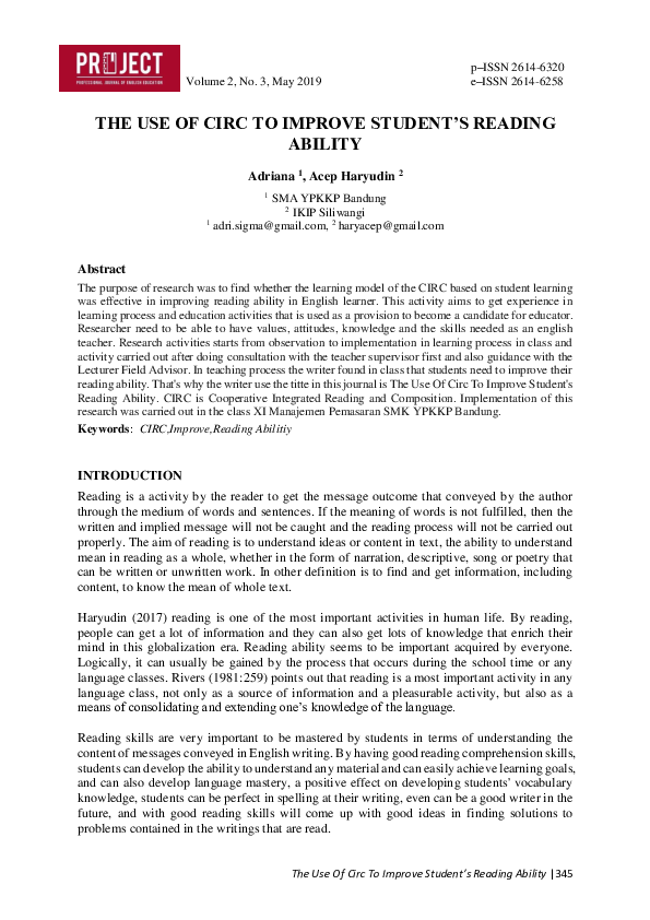 (PDF) The Use of Circ to Improve Student’s Reading Ability