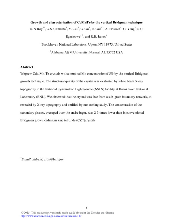 (PDF) Growth and characterization of CdMnTe by the vertical Bridgman ...