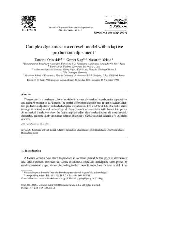 (PDF) Complex dynamics in a cobweb model with adaptive production ...