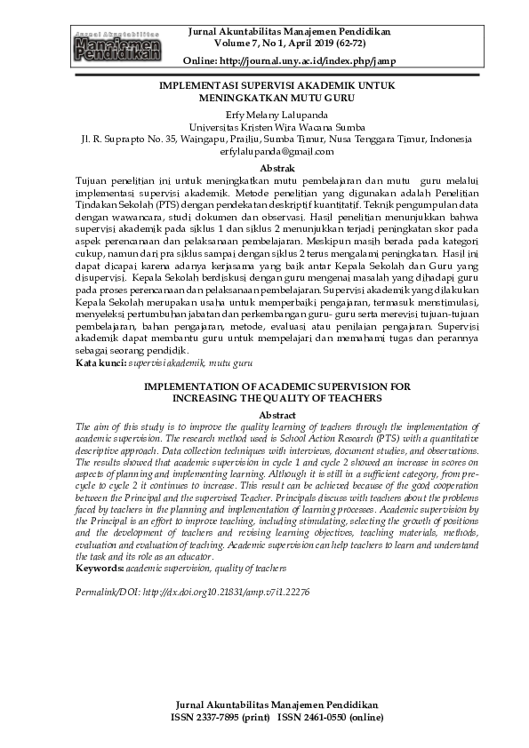 (PDF) Implementasi supervisi akademik untuk meningkatkan mutu guru | Erfy Lalupanda - Academia.edu