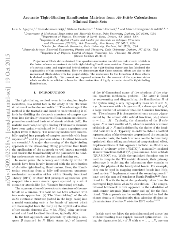 (PDF) Accurate tight-binding Hamiltonian matrices from ab initio calculations: Minimal basis sets