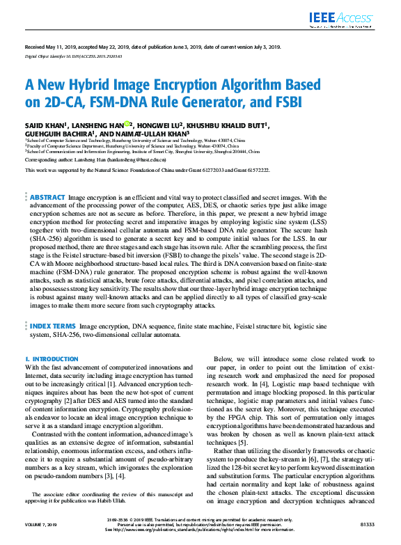 (PDF) A New Hybrid Image Encryption Algorithm Based on 2D-CA, FSM-DNA ...