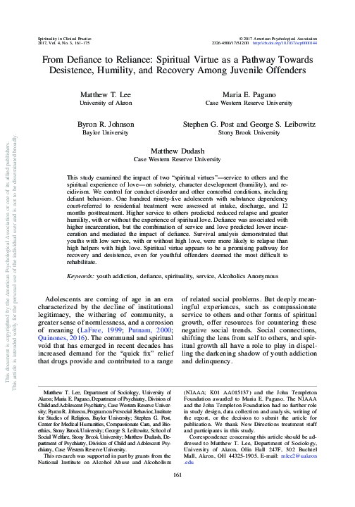 (PDF) From defiance to reliance: Spiritual virtue as a pathway towards ...