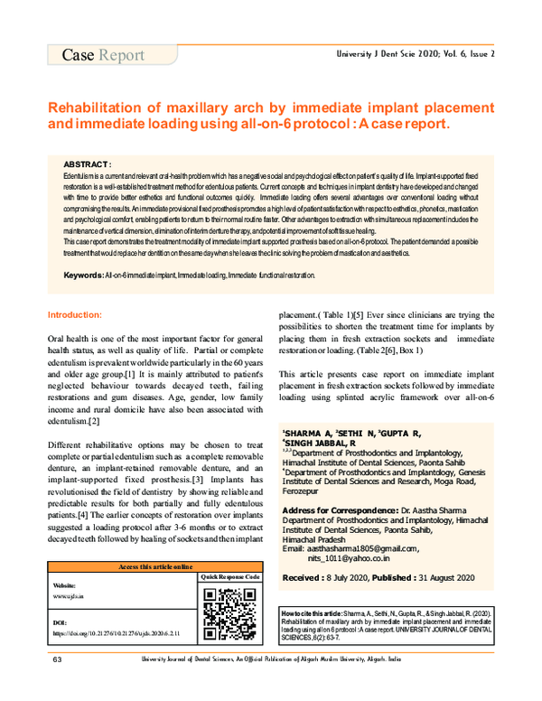 (PDF) Rehabilitation of maxillary arch by immediate implant placement ...