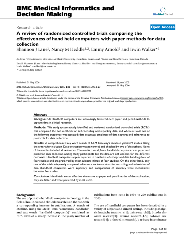 (PDF) A review of randomized controlled trials comparing the effectiveness of hand held ...