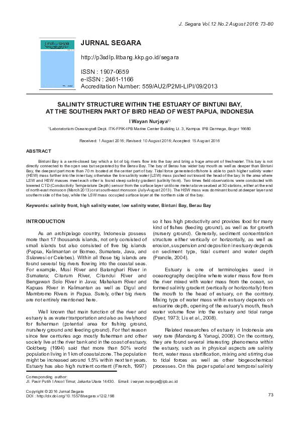 (PDF) Salinity Structure Within The Estuary Of Bintuni Bay, At The ...