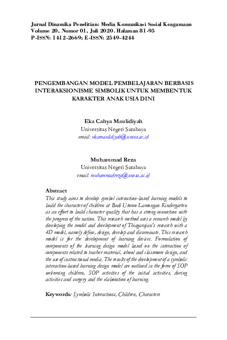 (PDF) Pengembangan Model Pembelajaran Berbasis Interaksionisme Simbolik ...