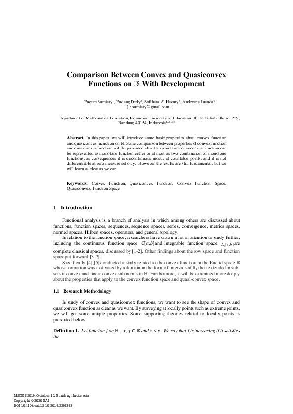 (PDF) Comparison Between Convex and Quasiconvex Functions on R With Development | Andryana ...