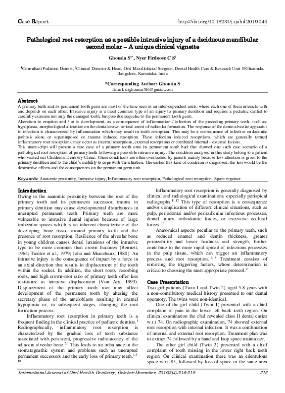(PDF) Pathological root resorption as a possible intrusive injury of a ...