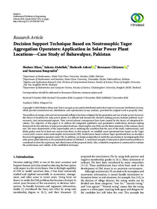 (PDF) Decision Support Technique Based on Neutrosophic Yager Aggregation Operators: Application ...