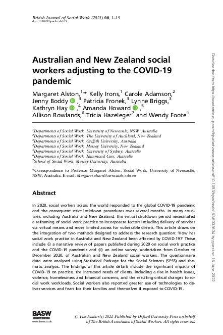 (PDF) Australian and New Zealand social workers adjusting to the COVID ...