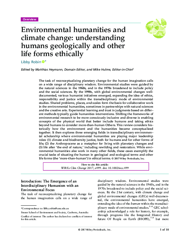 (PDF) Environmental humanities and climate change: understanding humans ...