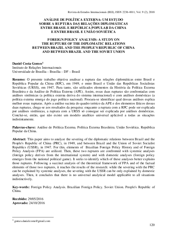 (PDF) Análise de política externa: um estudo sobre a ruptura das ...