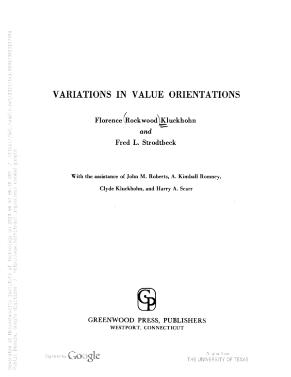 (PDF) Variations in Value Orientations