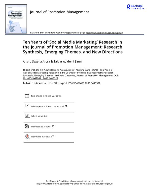 (PDF) Ten Years of ‘Social Media Marketing’ Research in the Journal of ...