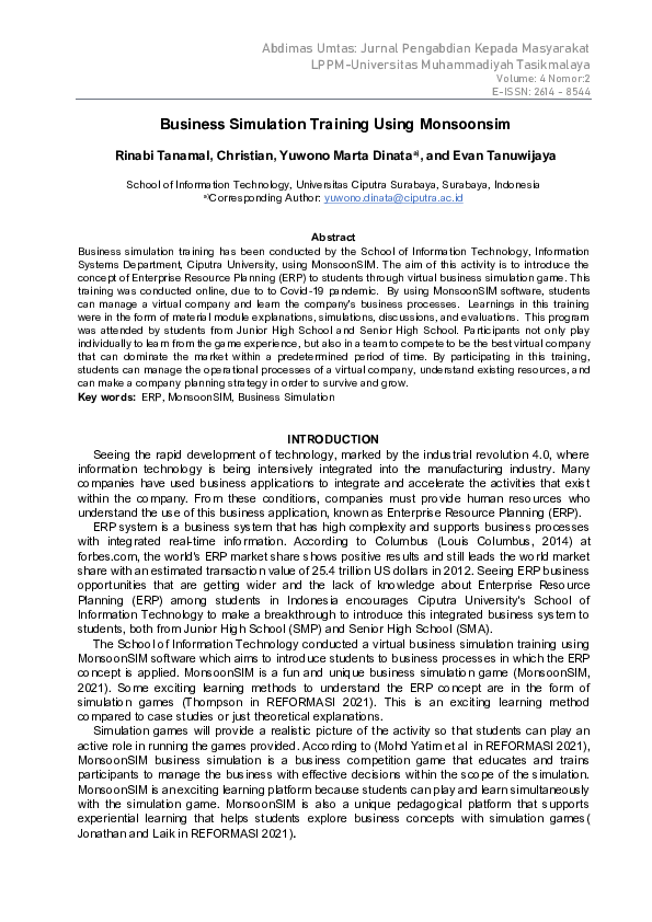 (PDF) Business Simulation Training Using Monsoonsim