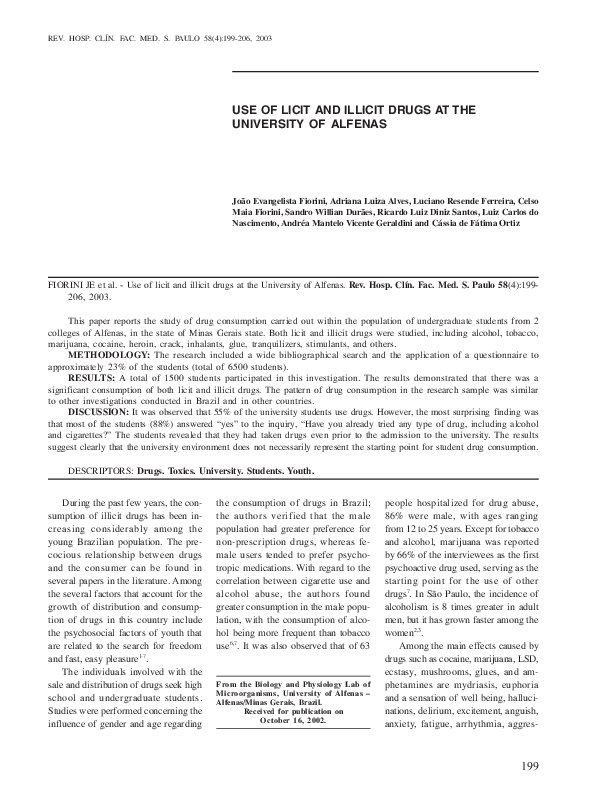 (PDF) Use of licit and illicit drugs at the university of Alfenas