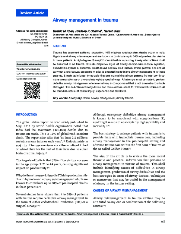 (PDF) Airway management in trauma