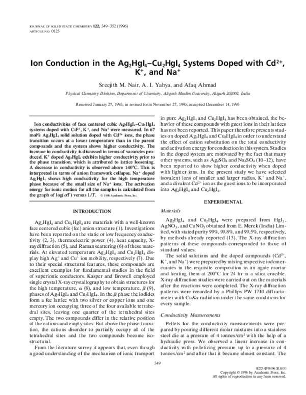 (PDF) Ion Conduction in the Ag2HgI4–Cu2HgI4Systems Doped with Cd2+, K+ ...