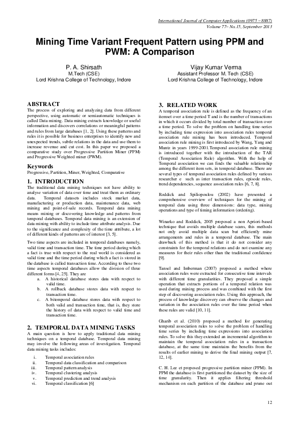 (PDF) Mining Time Variant Frequent Pattern using PPM and PWM: A Comparison