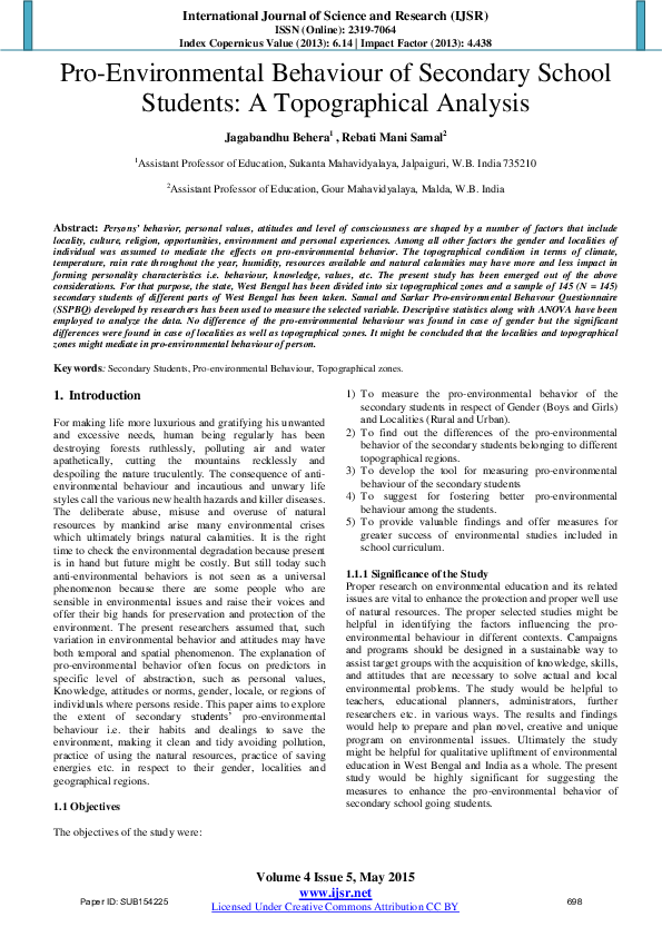 (PDF) Pro-Environmental Behaviour of Secondary School Students: A ...