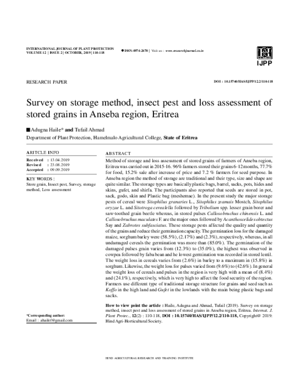 (PDF) Survey on storage method, insect pest and loss assessment of ...