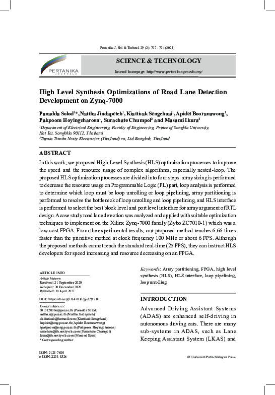 (PDF) High Level Synthesis Optimizations of Road Lane Detection Development on Zynq-7000