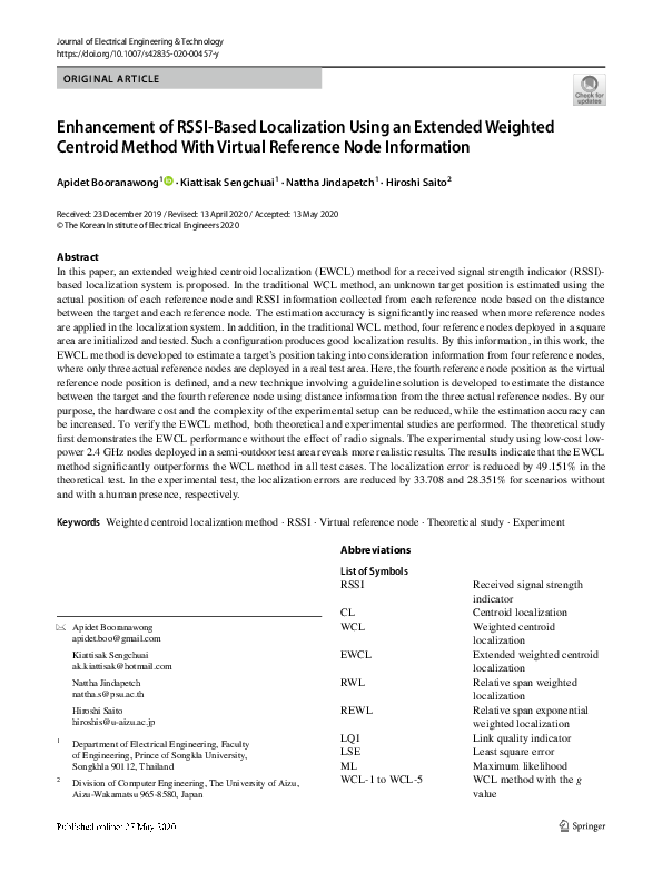Pdf Enhancement Of Rssi Based Localization Using An Extended Weighted Centroid Method With