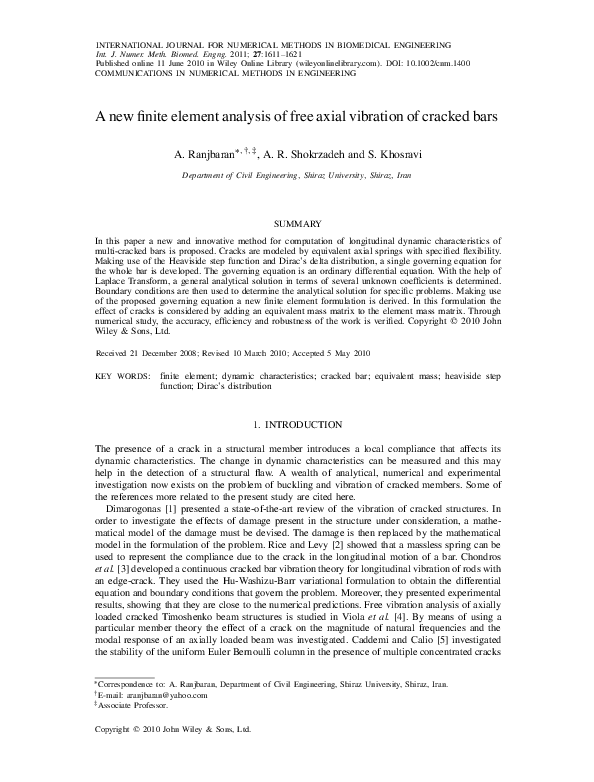 (PDF) A new finite element analysis of free axial vibration of cracked bars