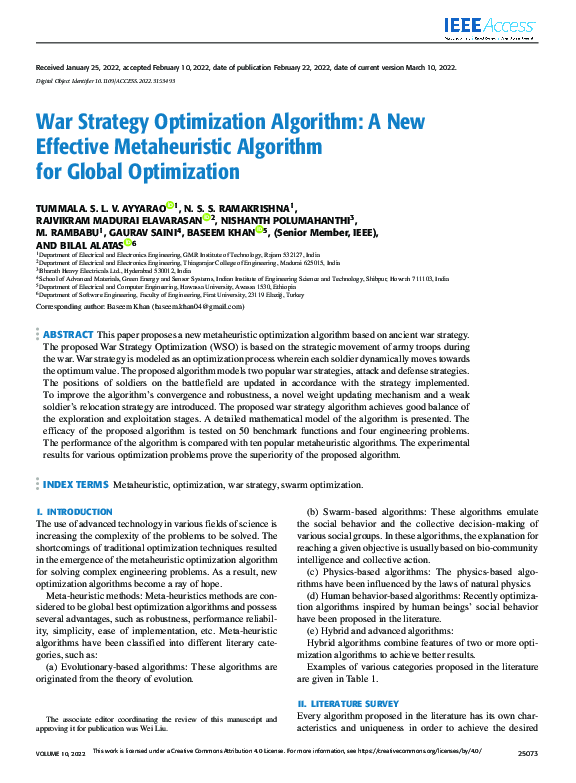 (PDF) War Strategy Optimization Algorithm: A New Effective Metaheuristic Algorithm for Global ...