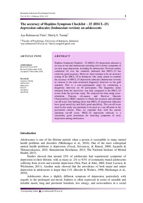 (PDF) The accuracy of Hopkins Symptom Checklist – 25 (HSCL-25 ...
