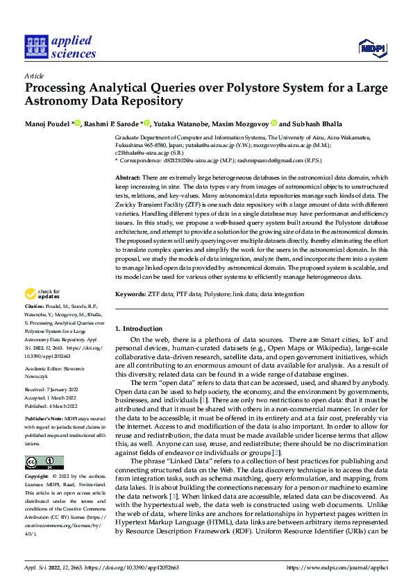 (PDF) Processing Analytical Queries over Polystore System for a Large Astronomy Data Repository
