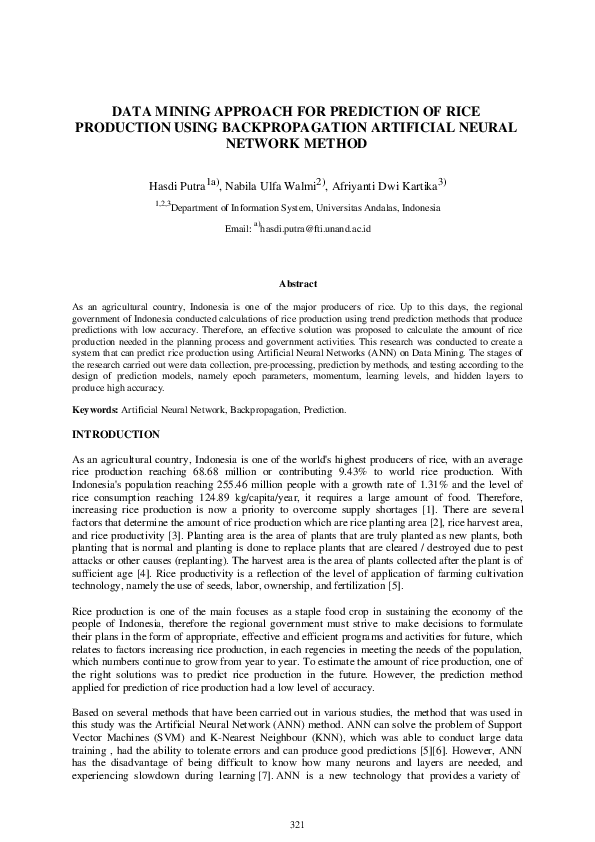 (PDF) Data Mining Approach for Prediction of Rice Production Using ...