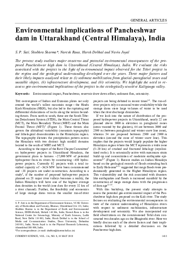(PDF) Environmental Implications of Pancheshwar Dam in Uttarakhand ...