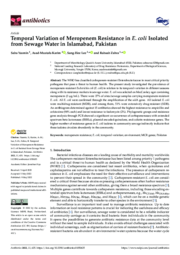 (PDF) Temporal Variation of Meropenem Resistance in E. coli Isolated ...