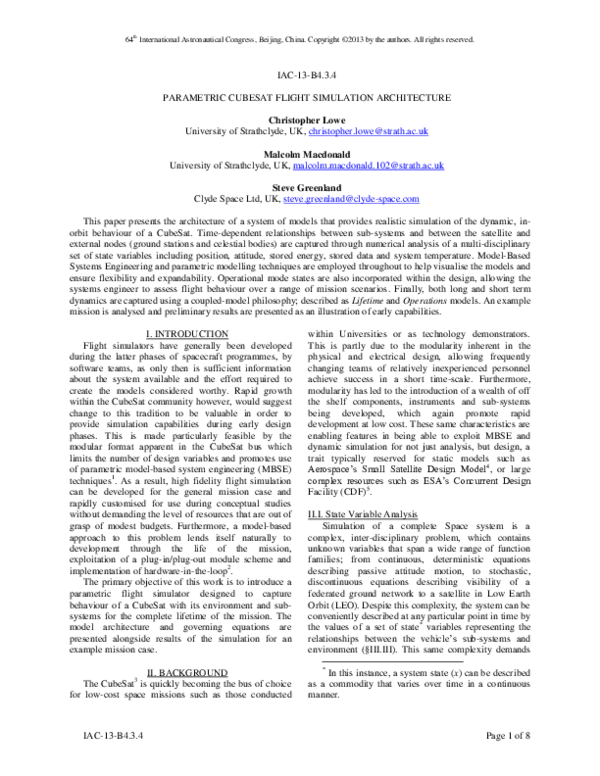 (PDF) Parametric Cubesat Flight Simulation Architecture
