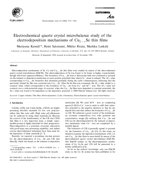 (PDF) Electrochemical quartz crystal microbalance study of the ...