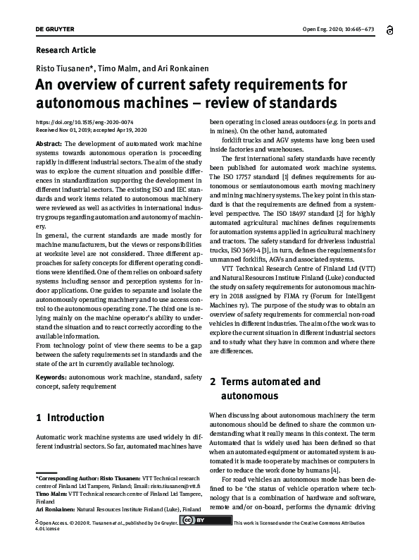 (PDF) An overview of current safety requirements for autonomous ...