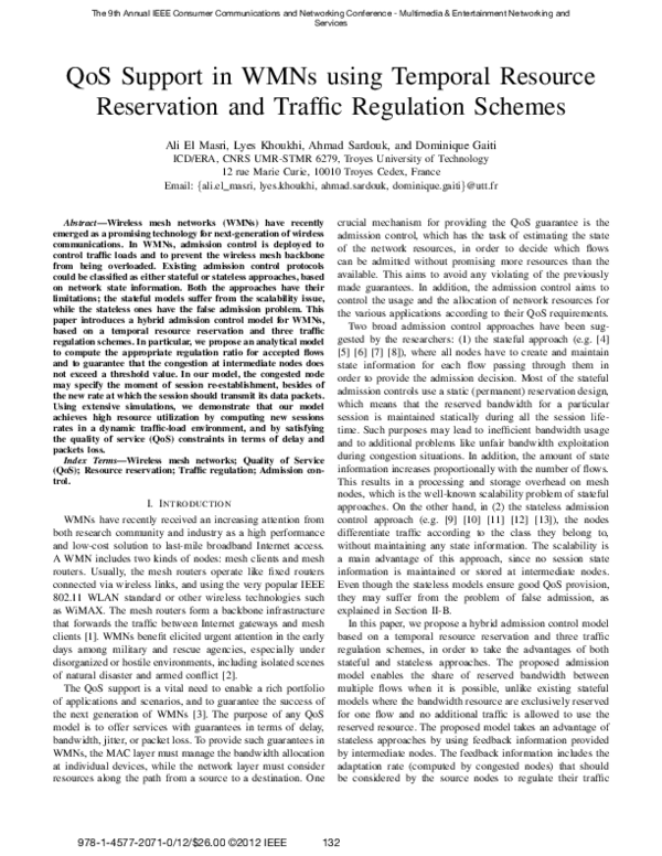 (PDF) QoS support in WMNs using temporal resource reservation and traffic regulation schemes