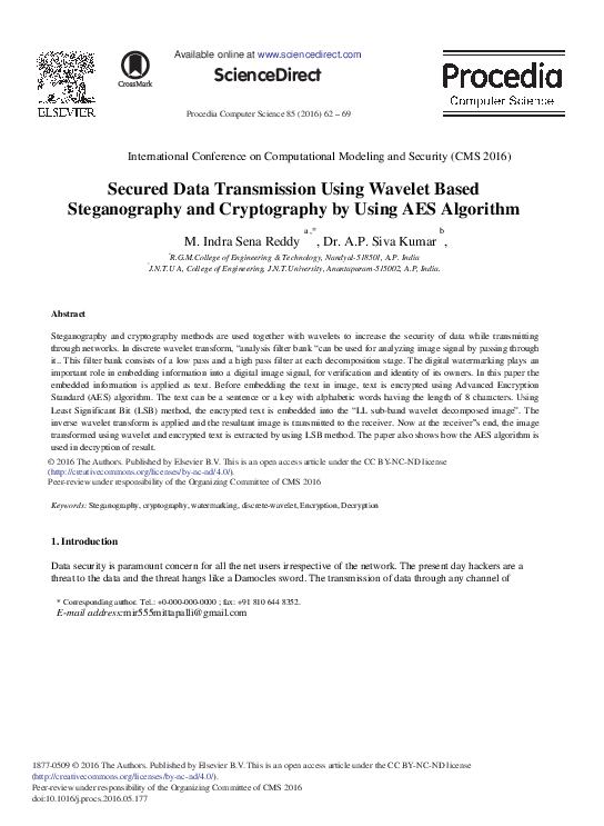 Pdf Secured Data Transmission Using Wavelet Based Steganography And Cryptography By Using Aes 