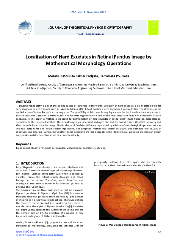 Pdf Localization Of Hard Exudates In Retinal Fundus Image By